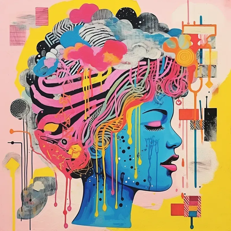 Colorful Collage Drawings Midjourney Prompt | PromptBase