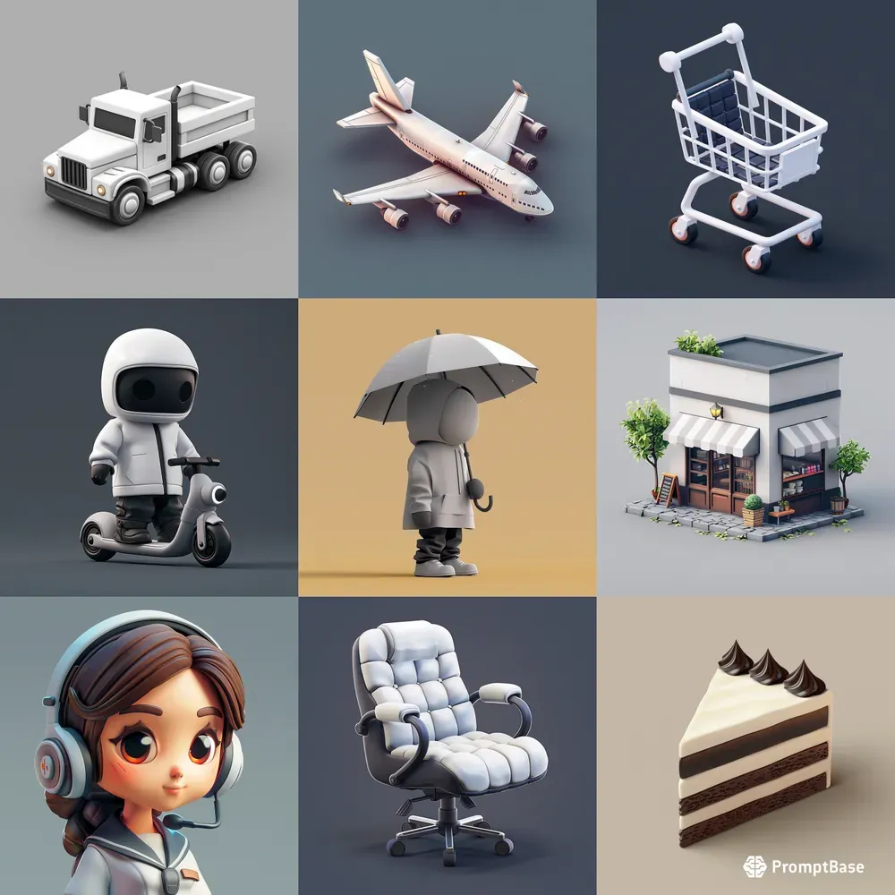 Professional 3D Illustration Icons Midjourney Prompt | PromptBase