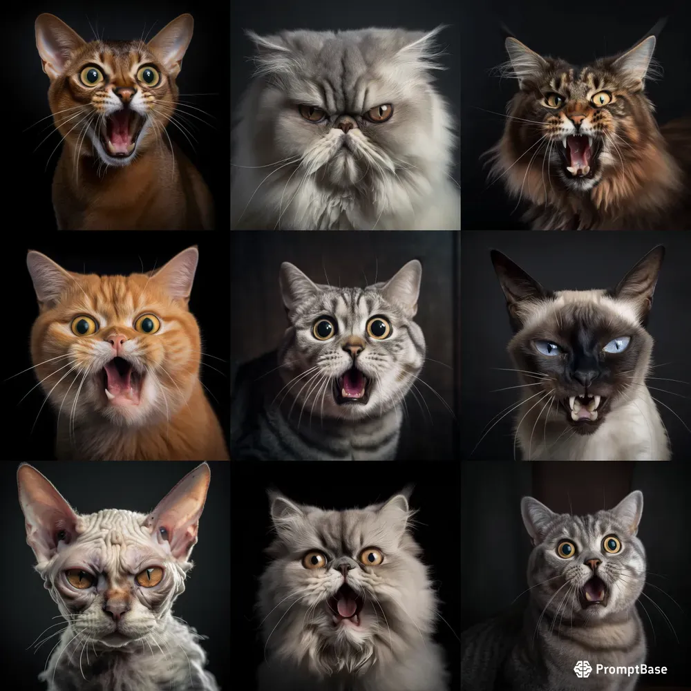 Funny Meme Cats With Facial Expressions Midjourney Prompt | PromptBase