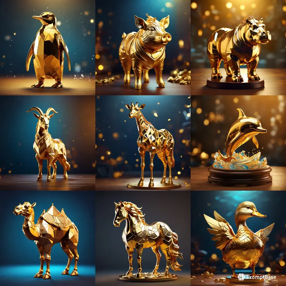 3D Golden Animal Figurines Leonardo Ai Prompt | PromptBase