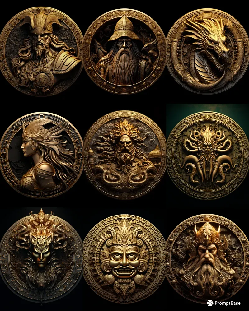 Mythological Gold Coins Midjourney Prompt | PromptBase