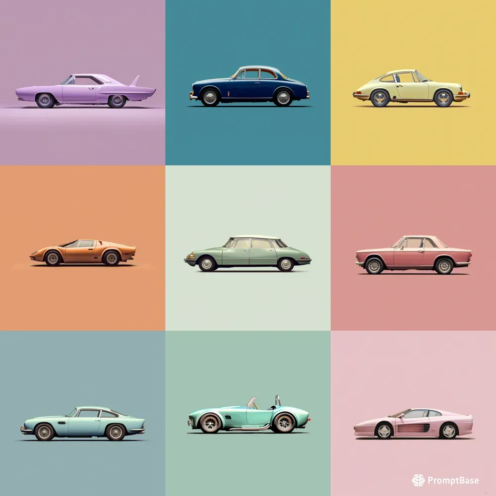 Minimalist Posters Vintage Cars Midjourney Prompt | PromptBase
