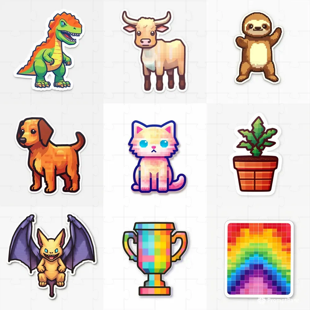 Retro Game Pixel Stickers Midjourney Prompt | PromptBase
