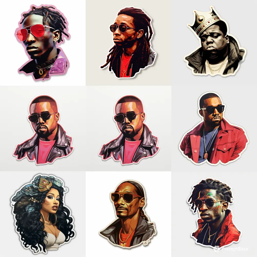 Famous Rappers Stickers Midjourney Prompt | PromptBase