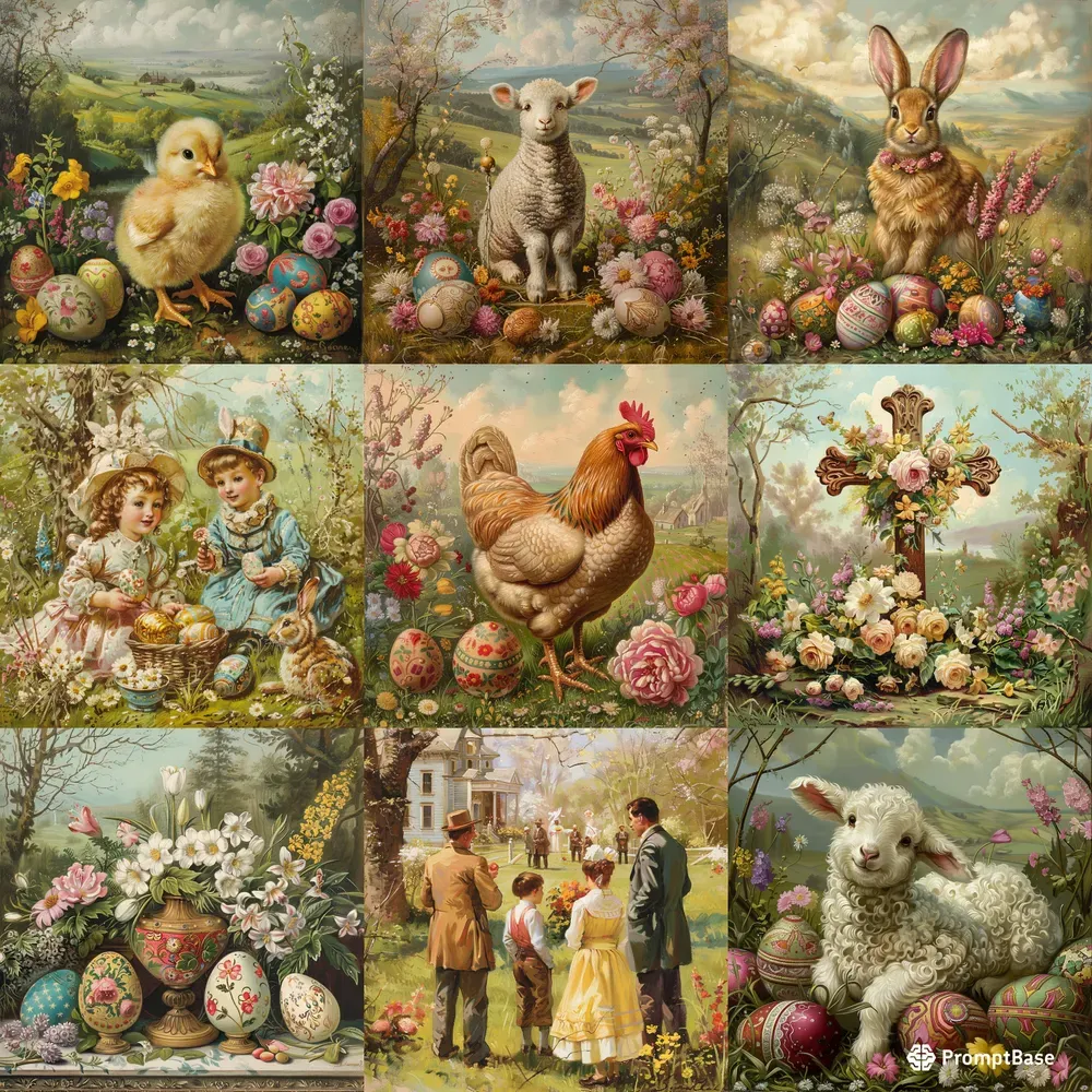 Beautiful Vintage Easter Oil Paintings Midjourney Prompt | PromptBase
