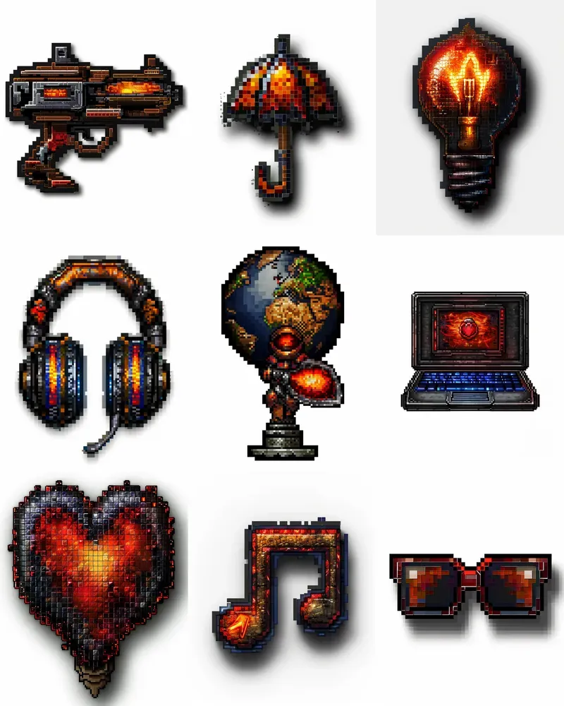 Pixelated Gamer Icon Designs Midjourney Prompt | PromptBase