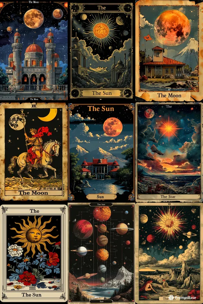 Colorful Celestial Tarot Cards Midjourney Prompt | PromptBase