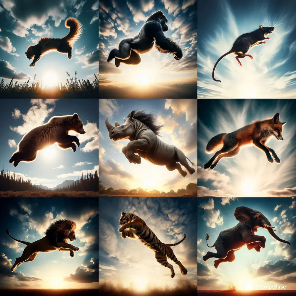 Jumping Animals Pictures DALL·E Prompt | PromptBase