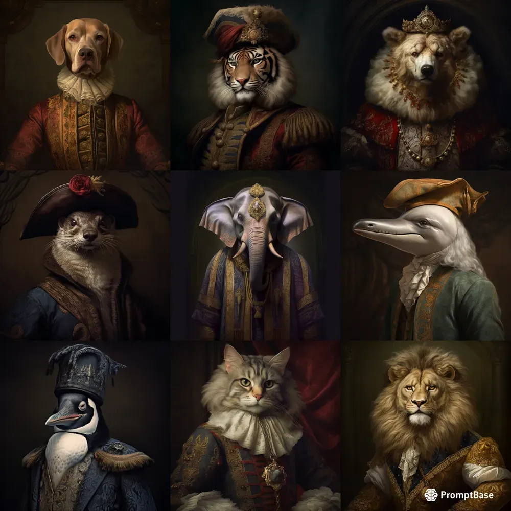 Renaissance Portraits Of Animals Midjourney Prompt | PromptBase