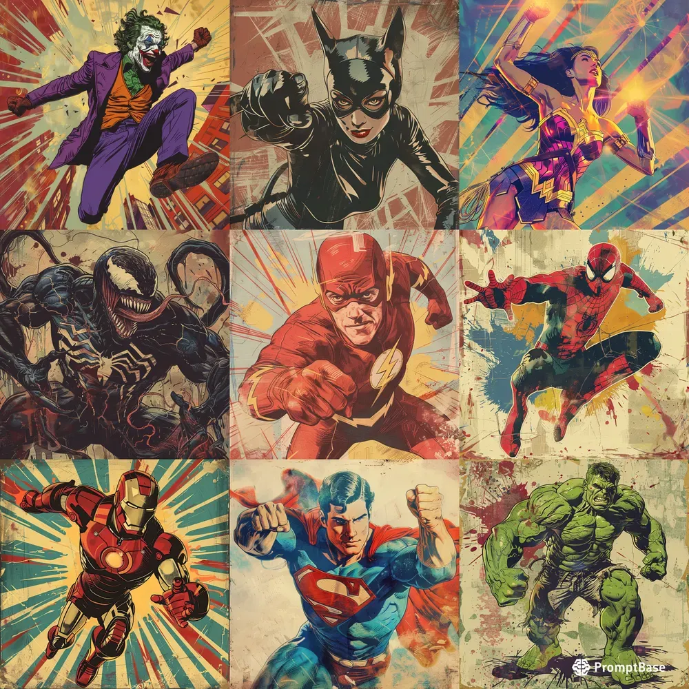 Illustrations Vintage Pulp Comics Style Midjourney Prompt | PromptBase