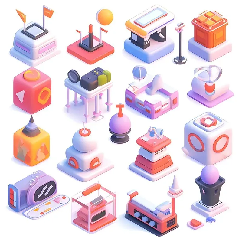 Colorful 3D Icon Sets Of Any Industries Midjourney Prompt | PromptBase