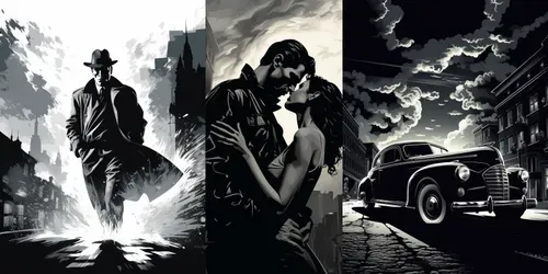 Film Noir Comic Illustrations Midjourney Prompt | PromptBase