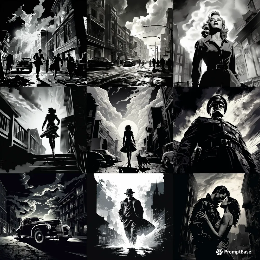 Film Noir Comic Book Art Midjourney Prompt | PromptBase