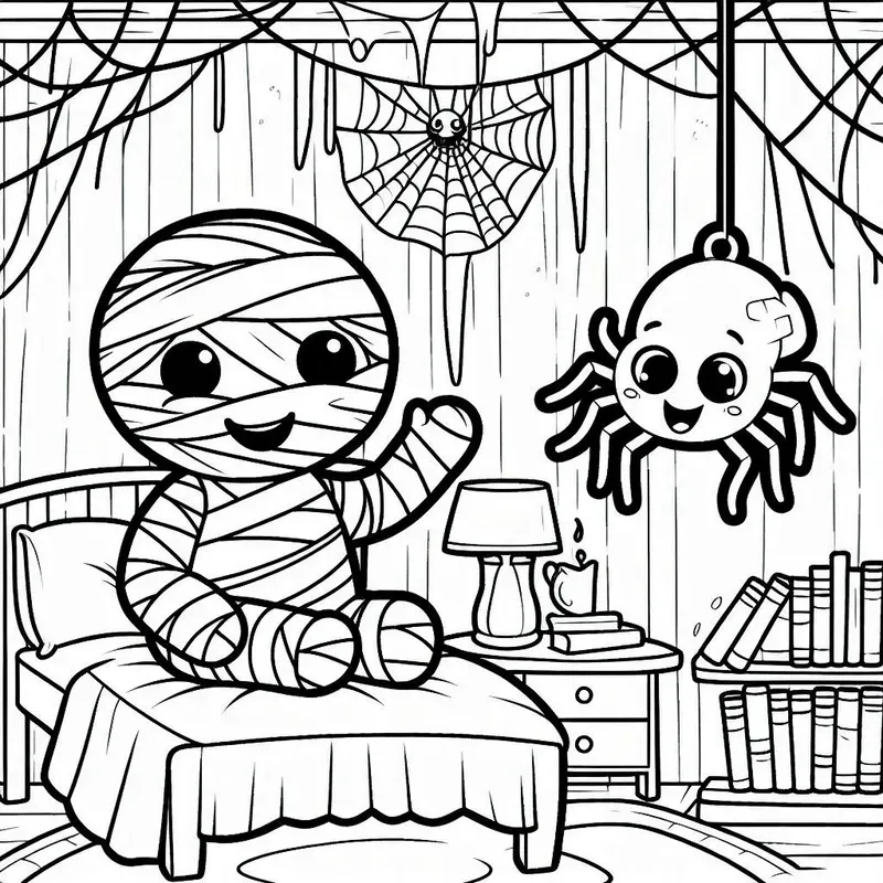 Cozy Spooky Cute Coloring Pages For Kids DALL·E Prompt | PromptBase