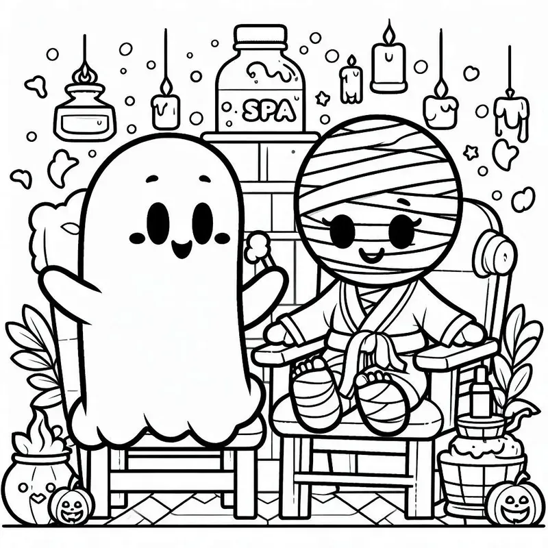 Cozy Spooky Cute Coloring Pages For Kids DALL·E Prompt | PromptBase