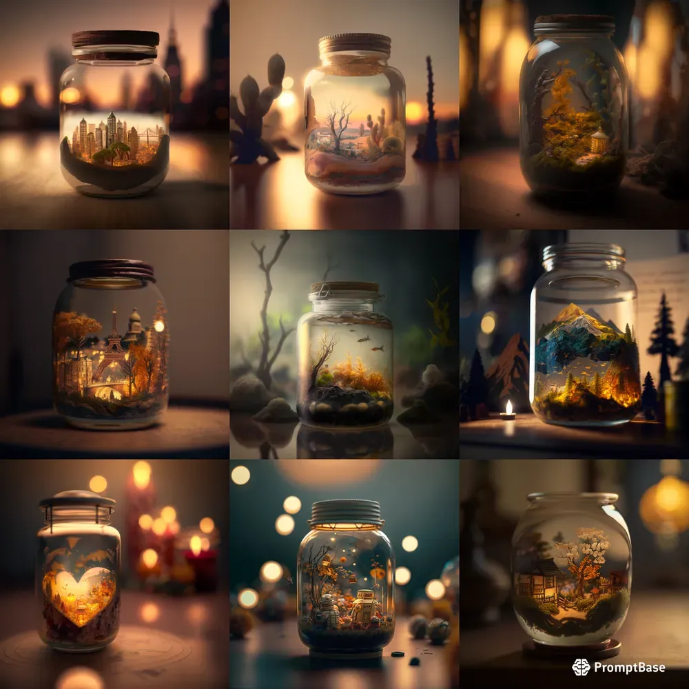 Miniature Worlds In Jars Midjourney Prompt | PromptBase