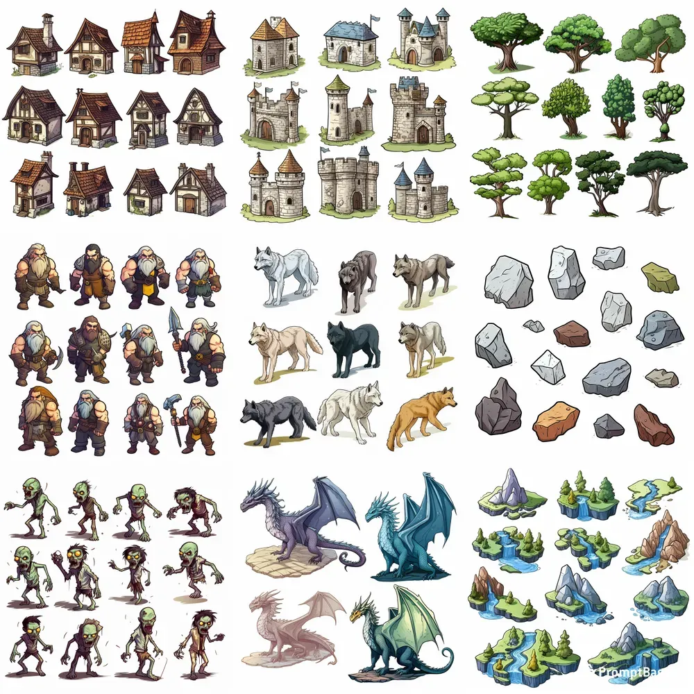 Fantasy Isometric Tabletop Map Assets Midjourney Prompt | PromptBase