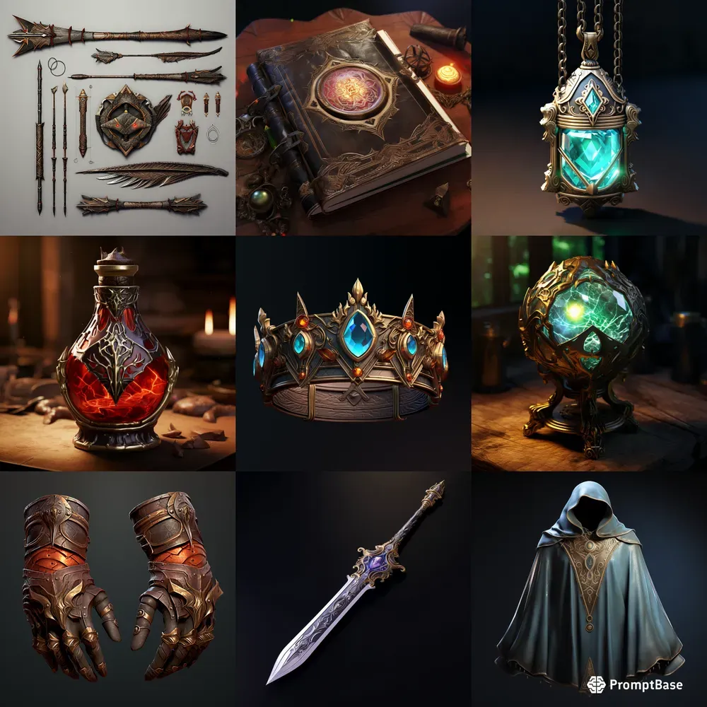 Fantasy RPG Items Illustrations Midjourney Prompt | PromptBase