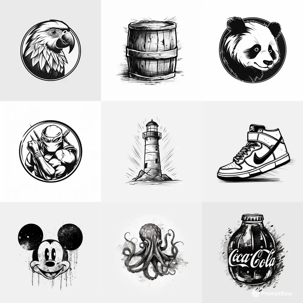 Freehand Drawn Black And White Logos Midjourney Prompt | PromptBase