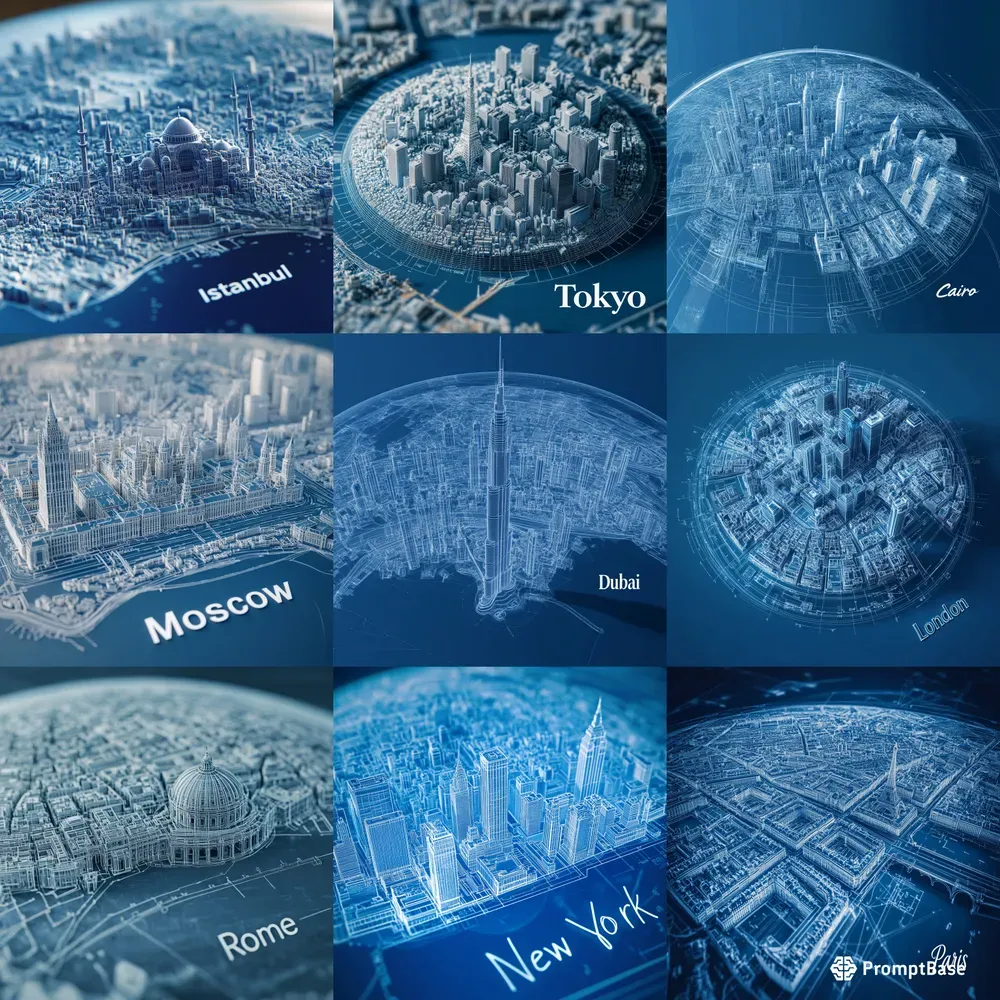 3D Blueprint Maps Of Cities Midjourney Prompt | PromptBase