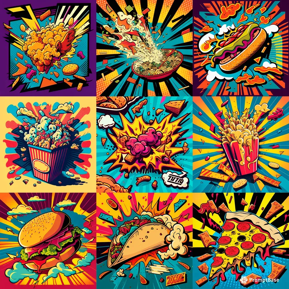 Pop Art-style Food Explosions Midjourney Prompt | PromptBase
