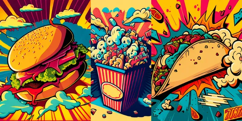 Pop Art-style Food Explosions Midjourney Prompt | PromptBase