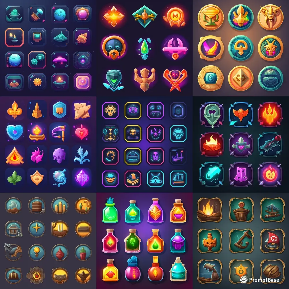 Fantasy Dynamic Gaming Icon Assets Midjourney Prompt | PromptBase