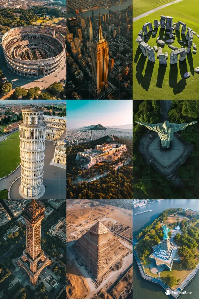 Aerial Views Of Famous Landmarks Midjourney Prompt | PromptBase