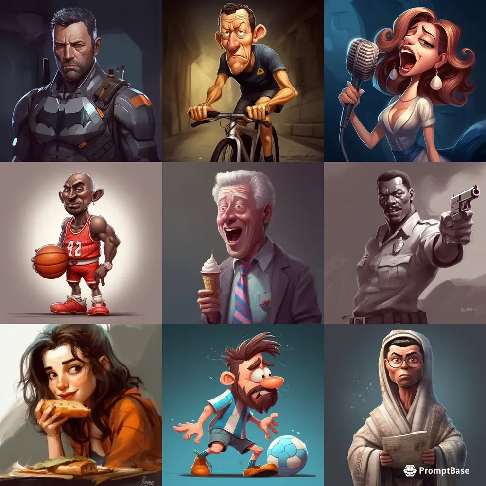 Funny Celebrity 2D Cartoons Caricatures Midjourney Prompt | PromptBase