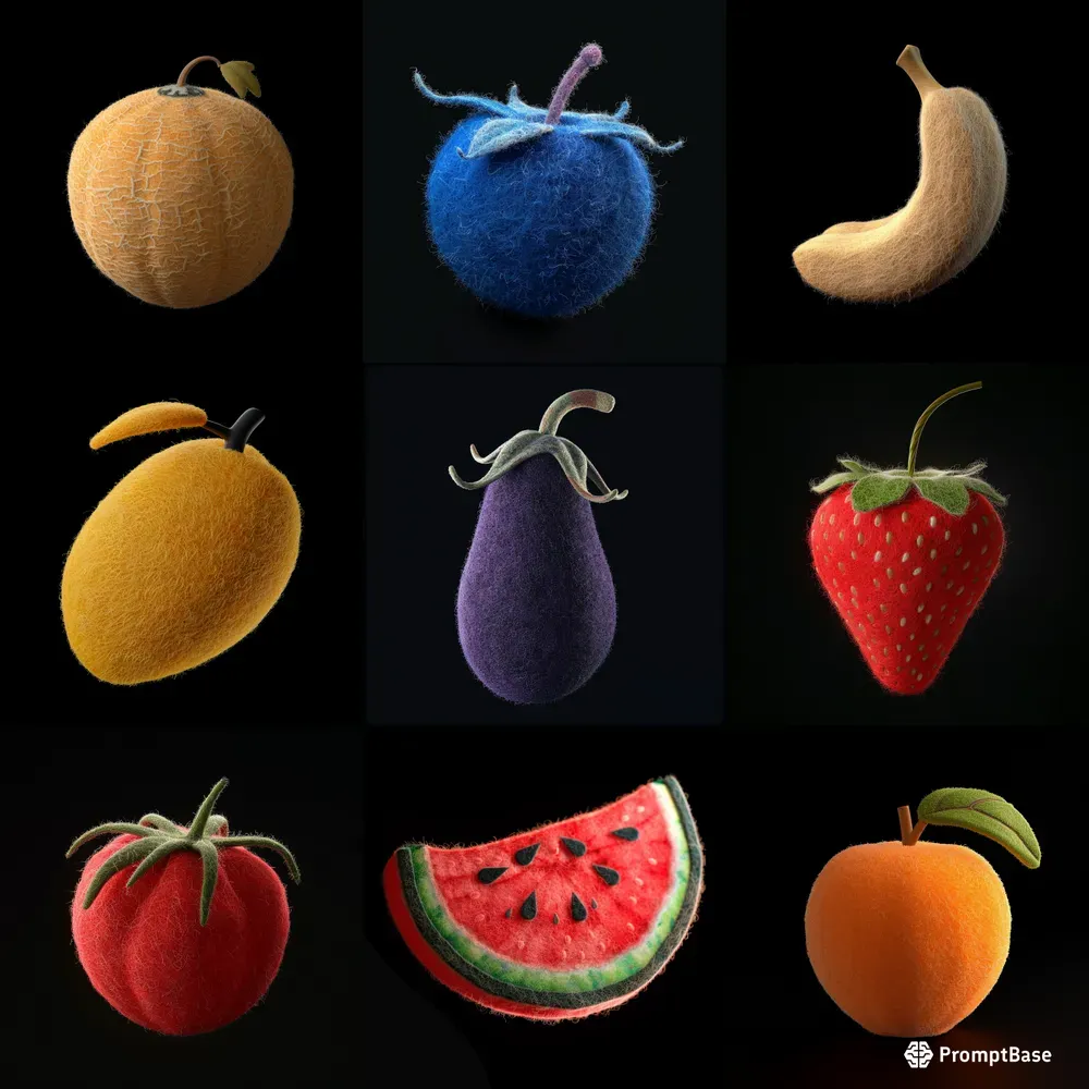 Fluffy Wool Fruits Midjourney Prompt | PromptBase