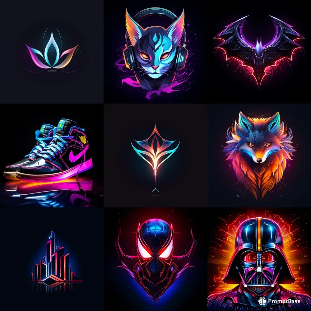 Vibrant Neon Logos Midjourney Prompt | PromptBase