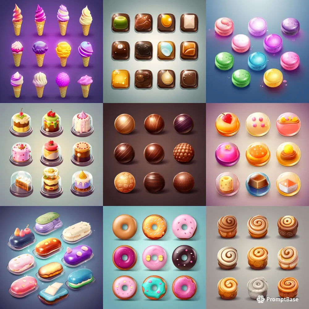 Vibrant 3D Sweet Treat Icons Midjourney Prompt | PromptBase