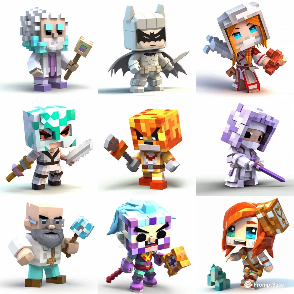 Chibi Characters Minecraft Style Midjourney Prompt | PromptBase
