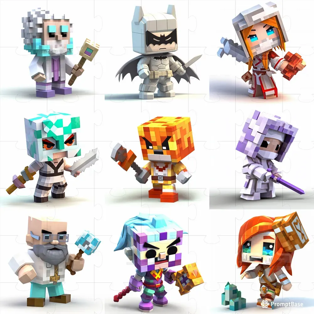 Chibi Characters Minecraft Style Midjourney Prompt | PromptBase