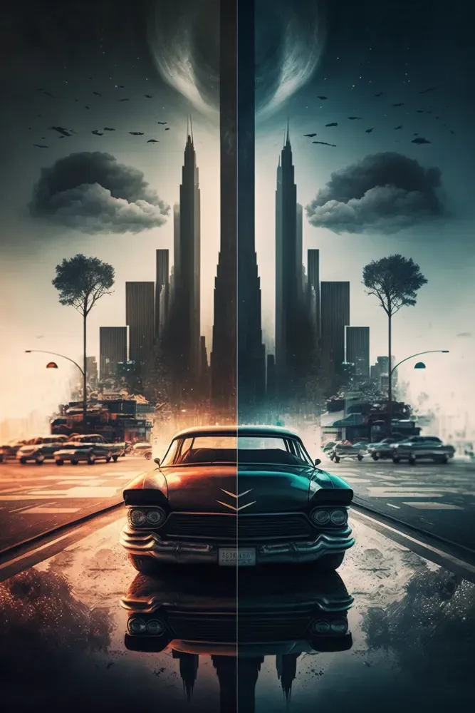 Car Duality Posters Midjourney Prompt | PromptBase