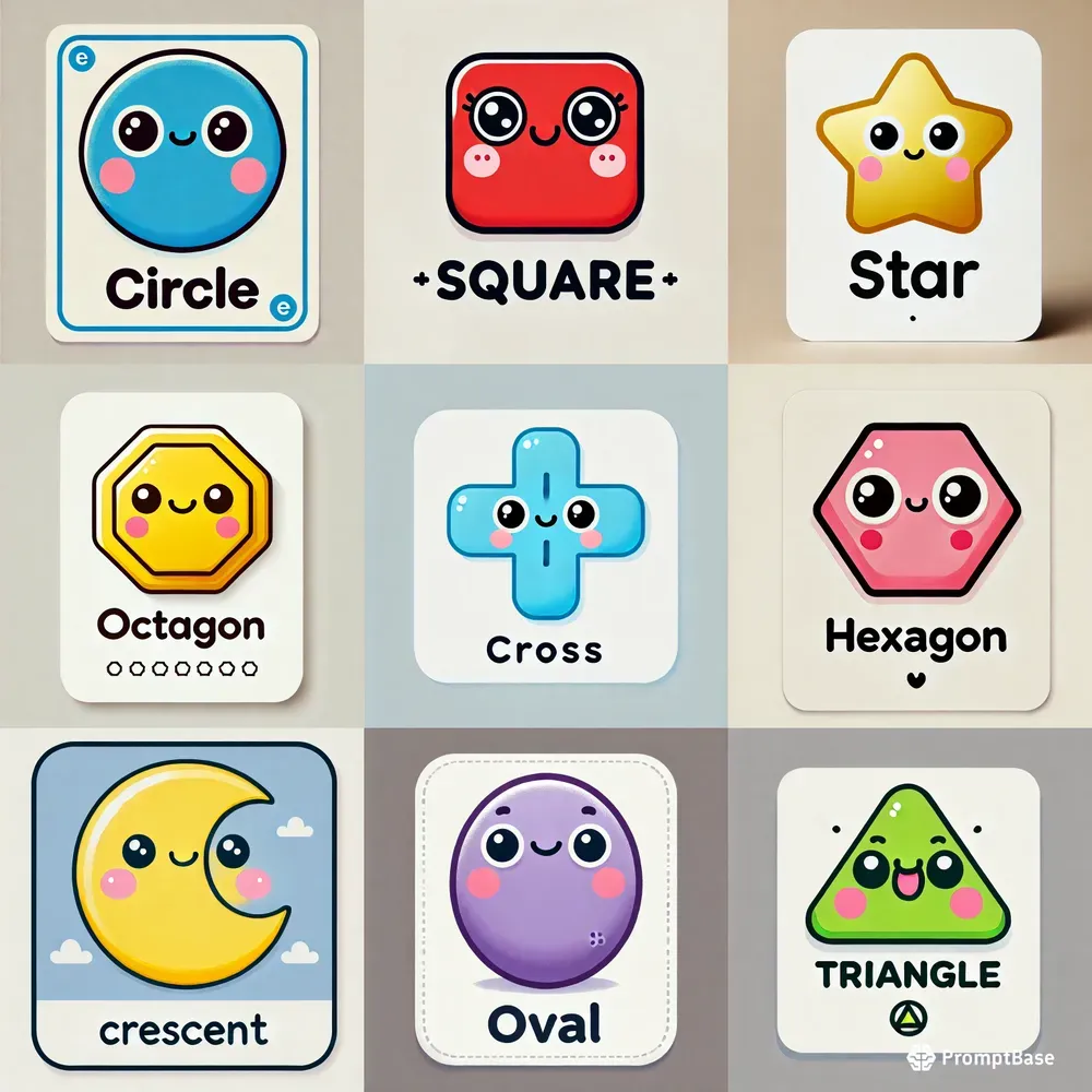 Customizable Cute Shape Flashcards DALL·E Prompt | PromptBase