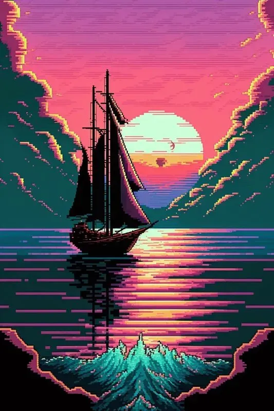 8 Bit Cotton Candy Sunset Sceneries Midjourney Prompt | PromptBase
