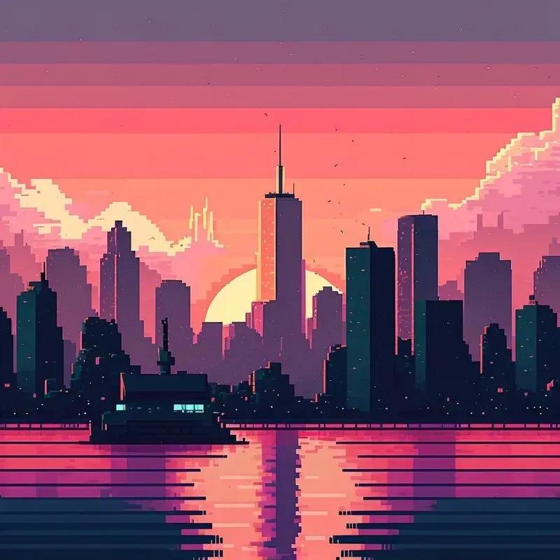 8 Bit Cotton Candy Sunset Sceneries Midjourney Prompt | PromptBase