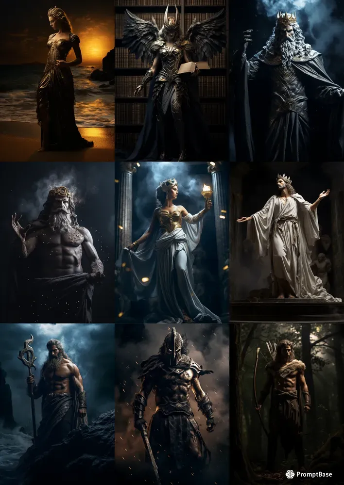 Greek Gods Cinematic Photoshoots Pictures Midjourney Prompt | PromptBase