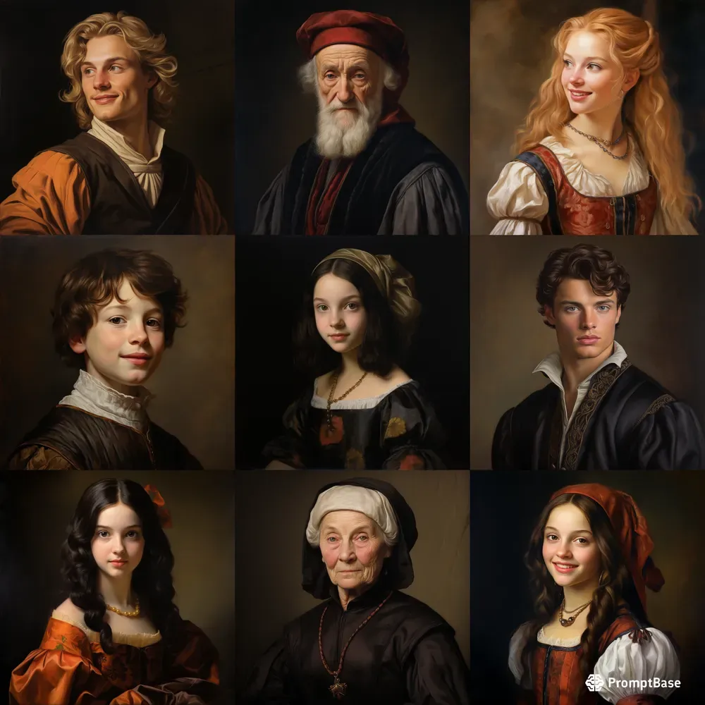 Renaissance Oil Paintings Portraits Artworks Midjourney Prompt | PromptBase