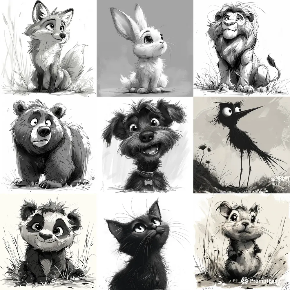 Expressive Sketches Of Cute Animals Midjourney Prompt | PromptBase