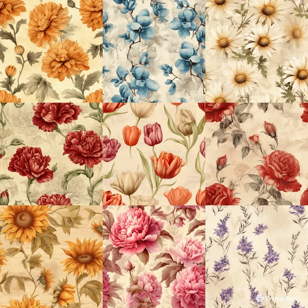 Vintage Flower Patterns Retro Floral Art Midjourney Prompt | PromptBase