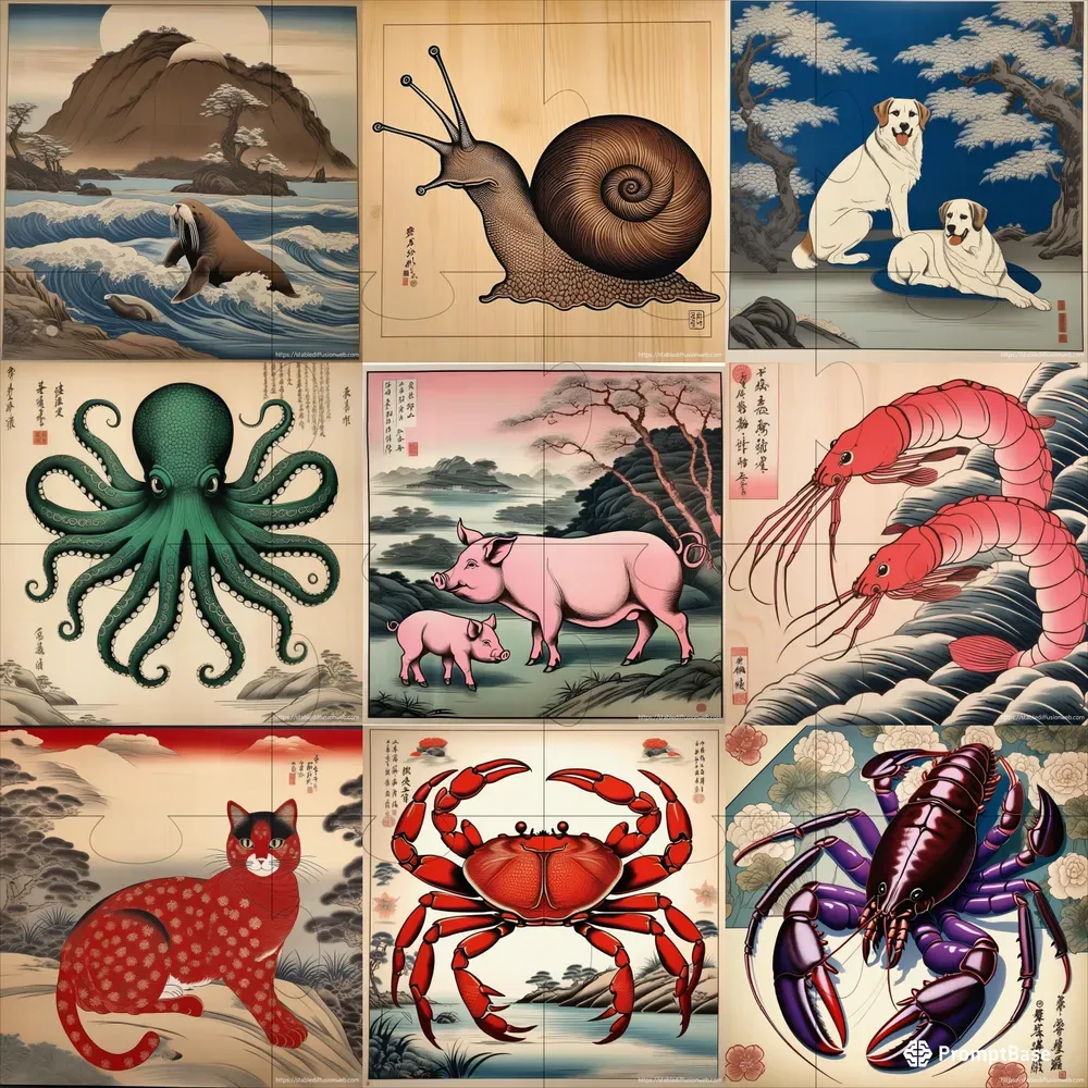 Japanese Vintage Animals Stable Diffusion Prompt | PromptBase