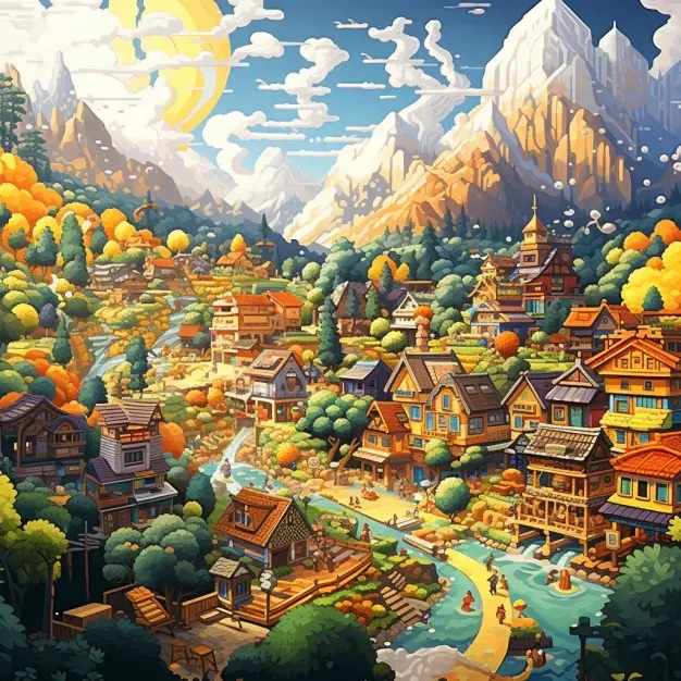 Fusion Of Pixel Art Paintings Midjourney Prompt | PromptBase