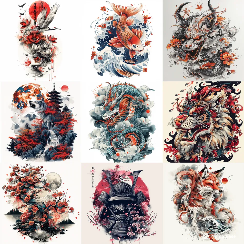 Neo Japanese Tattoo Designs Midjourney Prompt | PromptBase