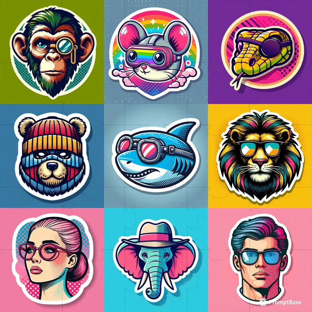 Colorful Heads In Pop Art Style Stickers DALL·E Prompt | PromptBase