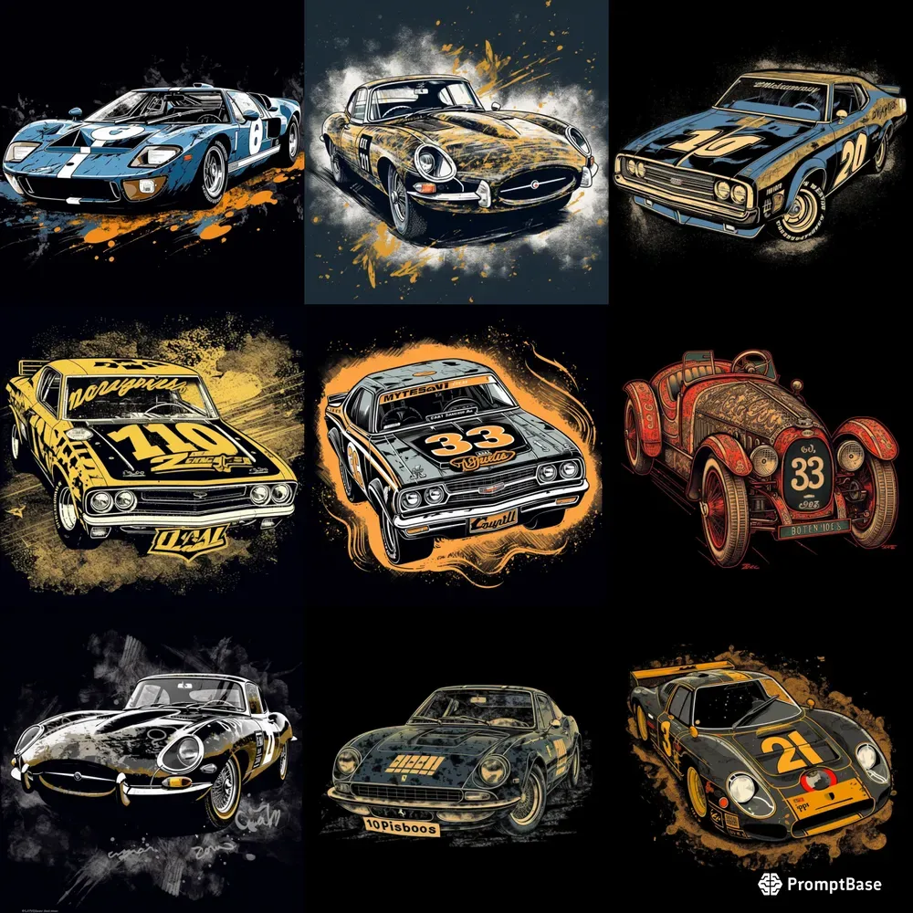 1970 Racing Car Illustrations For Tshirts Midjourney Prompt | PromptBase