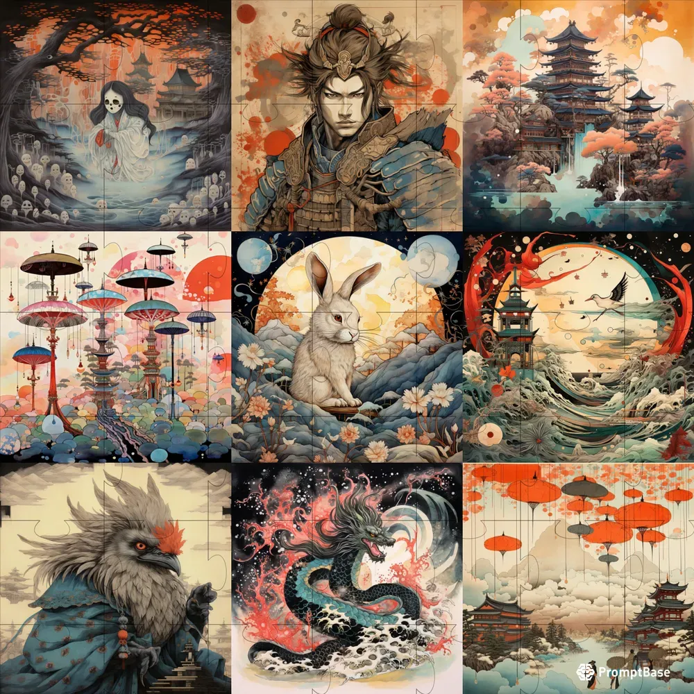 Japanese Styled Art Illustrations Midjourney Prompt | PromptBase