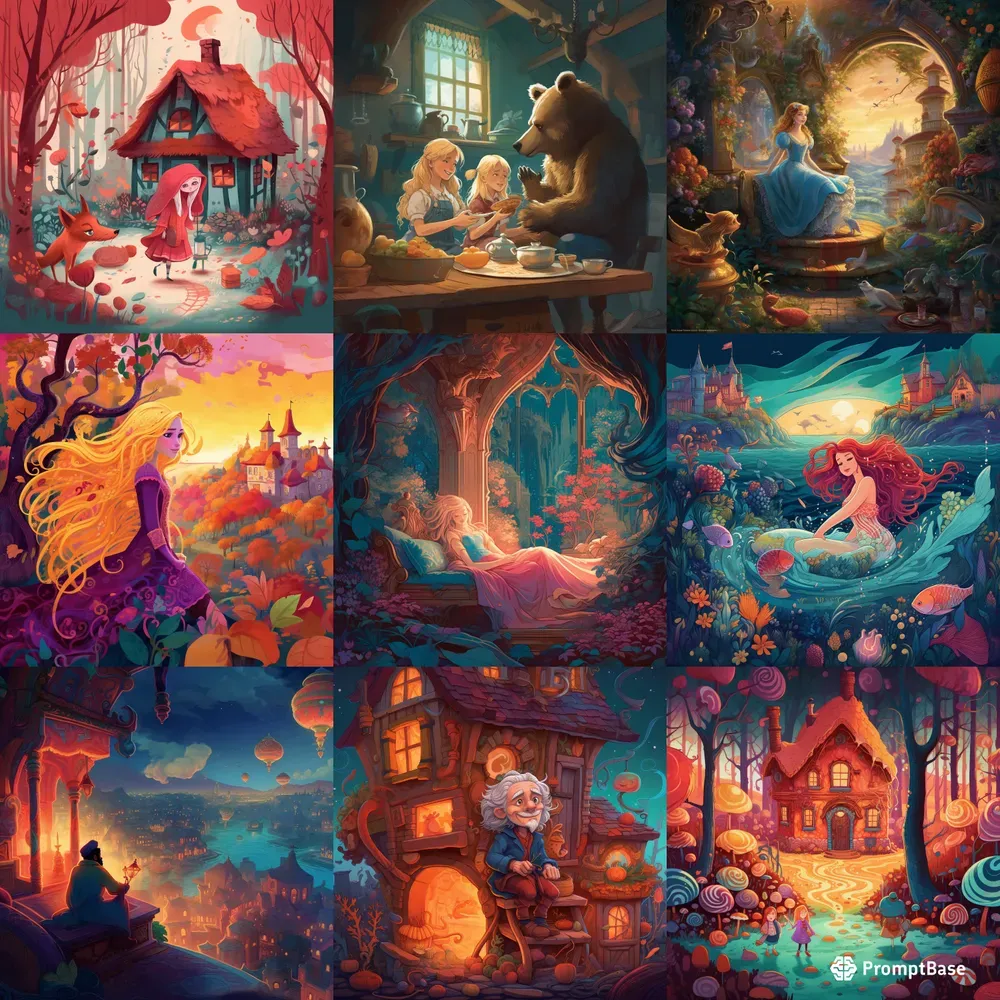 Classic Fairy Tale Illustrations Midjourney Prompt | PromptBase