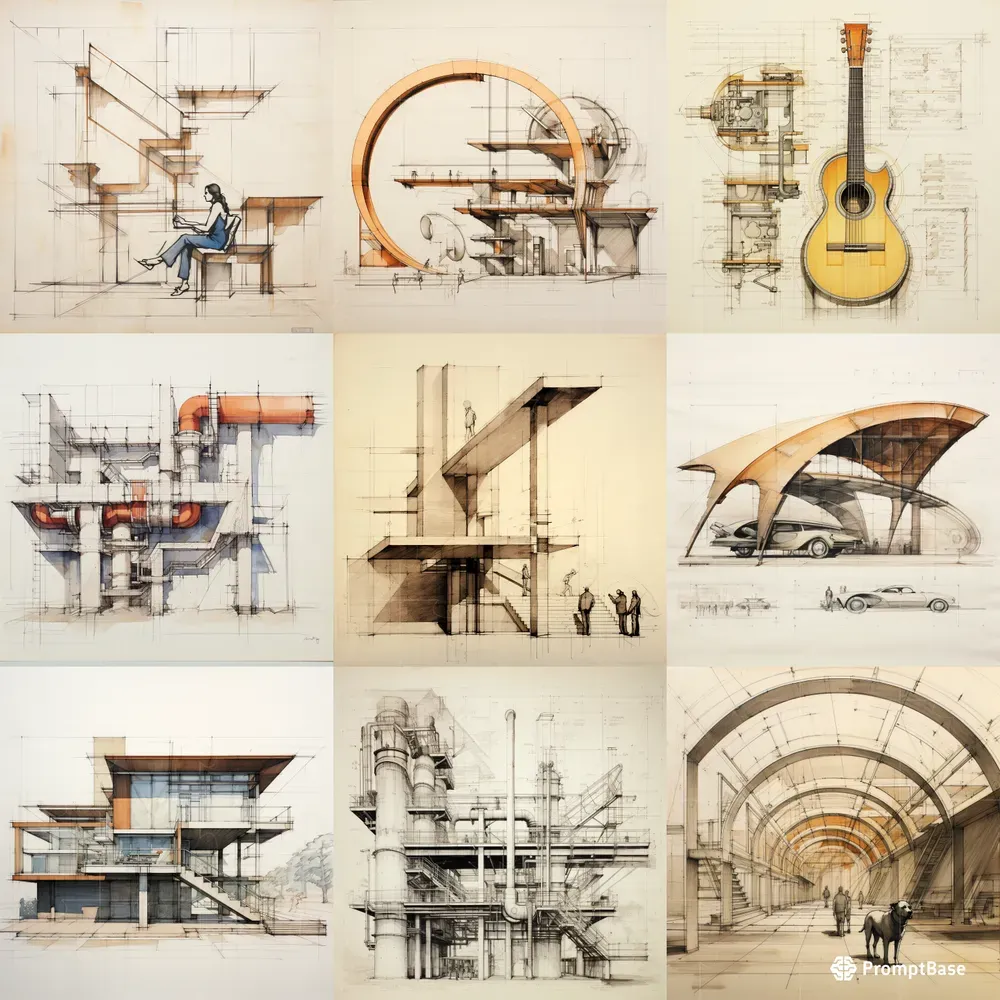 Engineering Sketches Midjourney Prompt | PromptBase